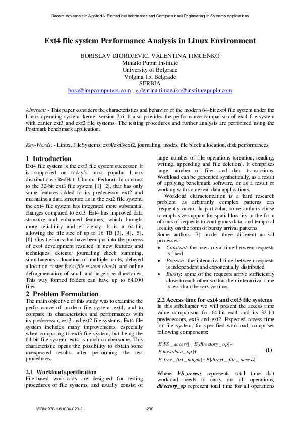 (PDF) Ext4 file system Performance Analysis in Linux Environment | Borislav Djordjevic ...