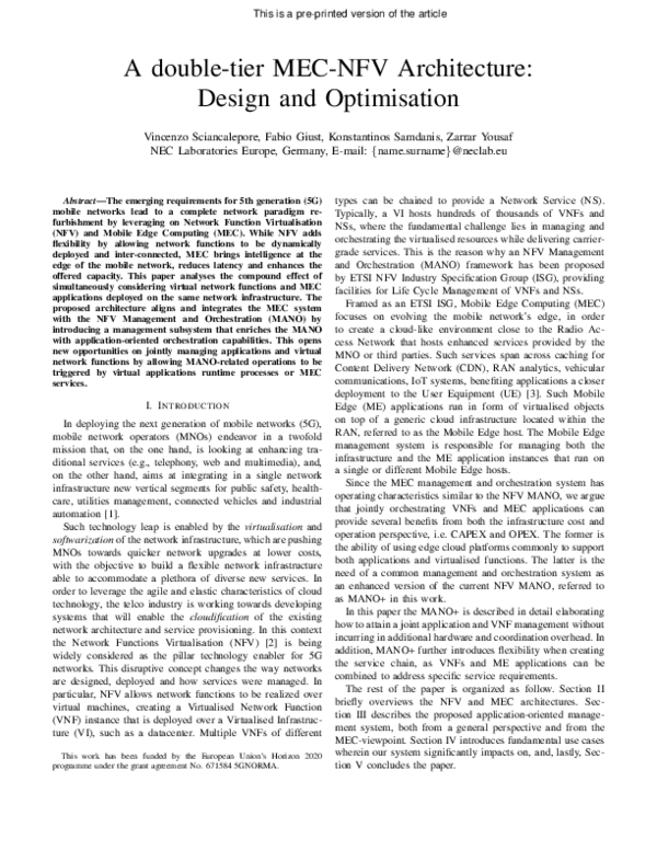 (PDF) A double-tier MEC-NFV architecture: Design and optimisation