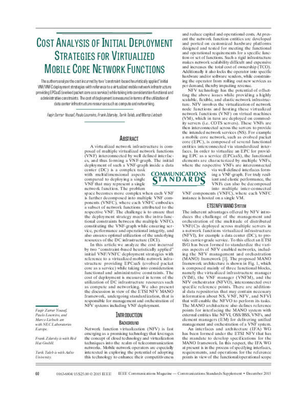 Pdf Cost Analysis Of Initial Deployment Strategies For Virtualized Mobile Core Network Functions