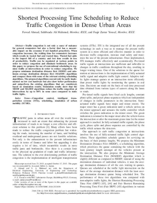 (PDF) Shortest Processing Time Scheduling to Reduce Traffic Congestion ...