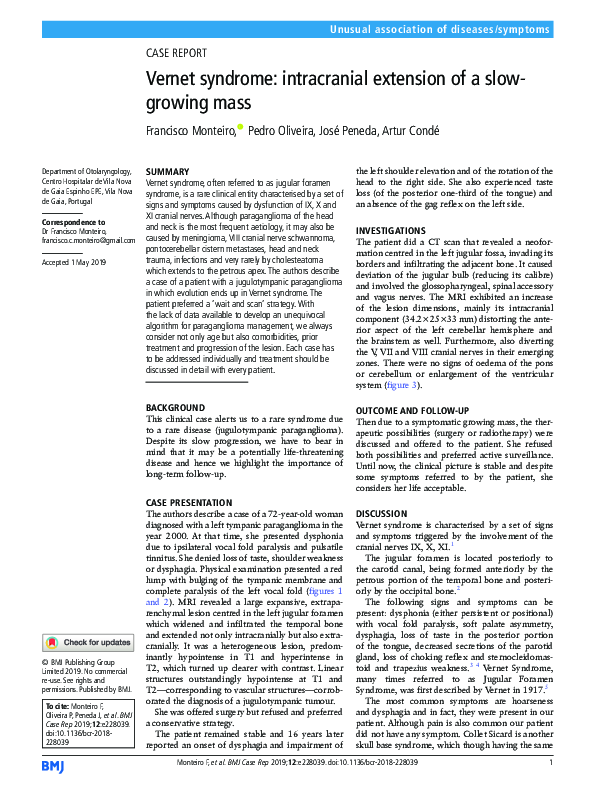 (PDF) Vernet syndrome: intracranial extension of a slow-growing mass