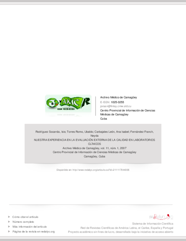 (PDF) Nuestra Experiencia en La Evaluación Externa De La Calidad en Laboratorios Clínicos