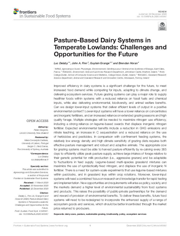 (PDF) Pasture-Based Dairy Systems in Temperate Lowlands: Challenges and ...