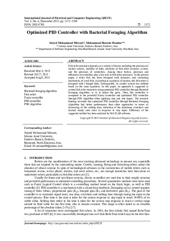 Pdf Optimized Pid Controller With Bacterial Foraging Algorithm