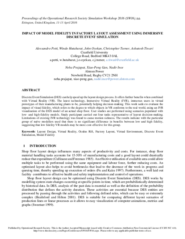 (PDF) Impact of model fidelity in factory layout assessment using immersive discrete event ...