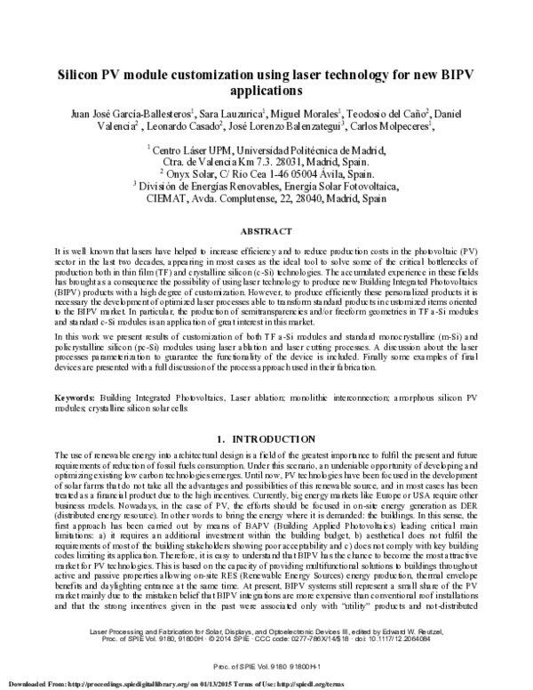 Pdf Silicon Pv Module Customization Using Laser Technology For New Bipv Applications