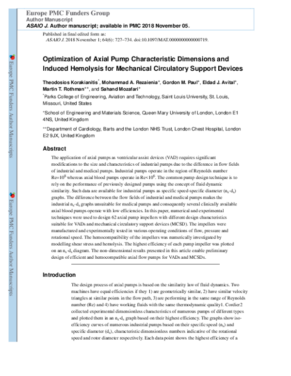 (PDF) Optimization of Axial Pump Characteristic Dimensions and Induced ...