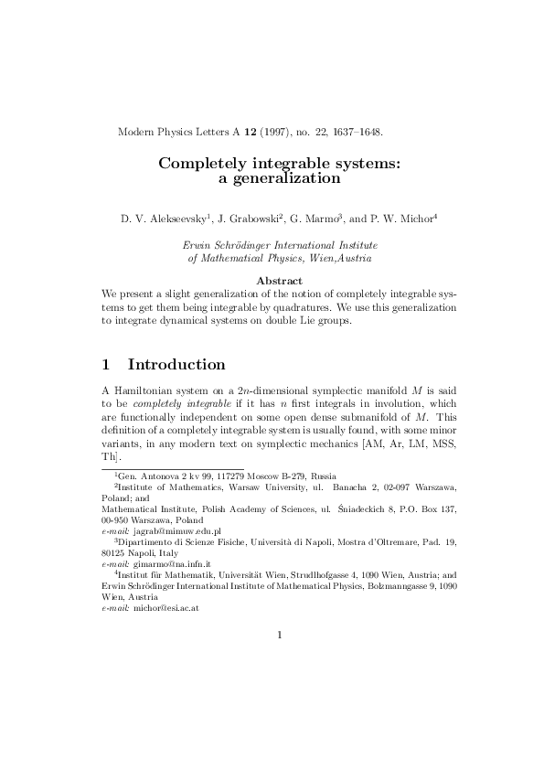 (PDF) Generalized Completely Integrable Systems