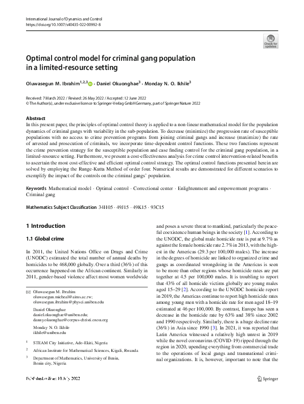 (PDF) Optimal control model for criminal gang population in a limited ...