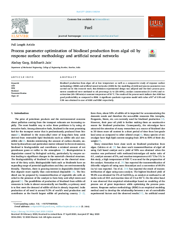 (PDF) Process parameter optimization of biodiesel production from algal oil by response surface ...