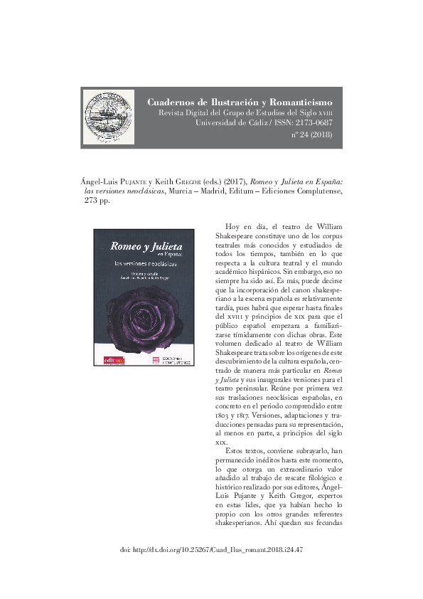 (PDF) Ángel-Luis Pujante y Keith Gregor (eds.), «Romeo y Julieta en ...