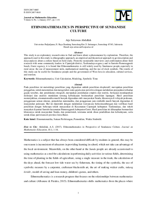 (PDF) Ethnomathematics in Perspective Sundanese Culture