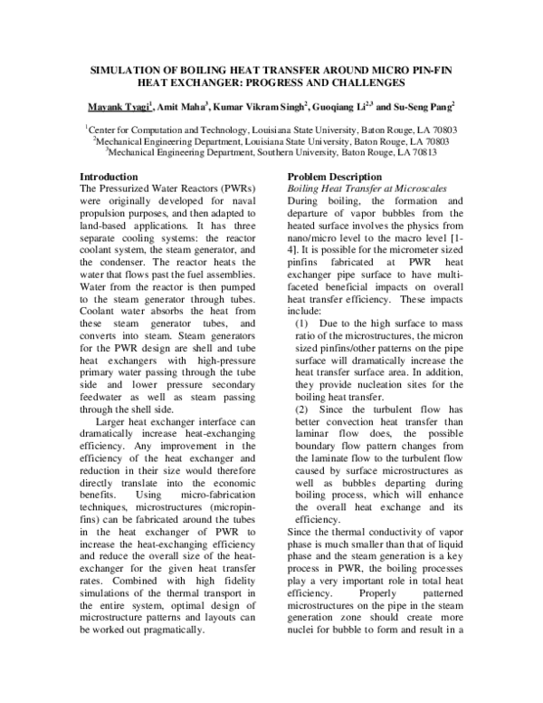 (PDF) Simulation of Boiling Heat Transfer Around Micro Pin-Fin Heat ...