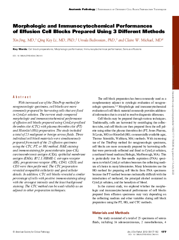 (PDF) Morphologic and Immunocytochemical Performances of Effusion Cell ...