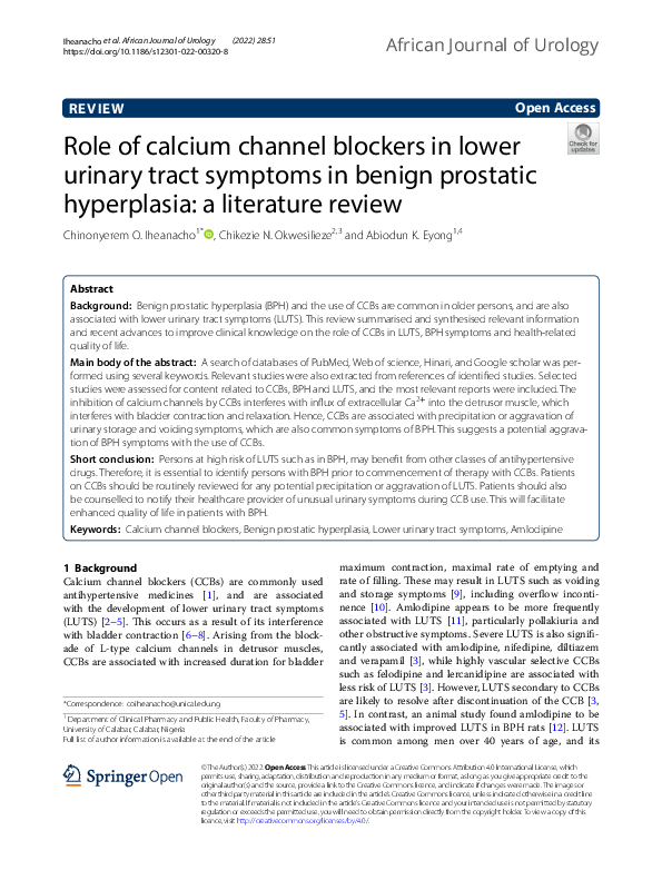 (PDF) Role of calcium channel blockers in lower urinary tract symptoms ...