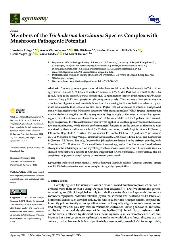 (PDF) Members of the Trichoderma harzianum Species Complex with Mushroom Pathogenic Potential