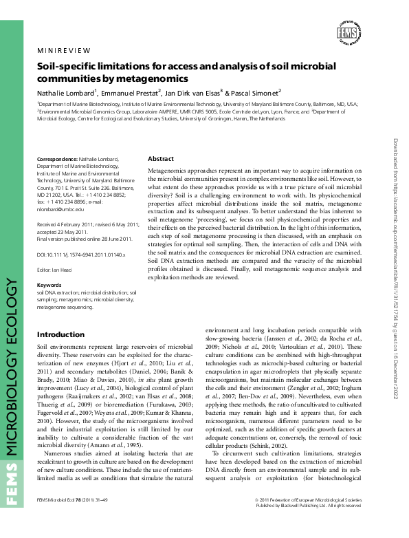 (PDF) Soil-specific limitations for access and analysis of soil microbial communities by ...