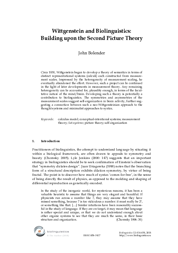 (PDF) Wittgenstein and Biolinguistics: Building upon the Second Picture ...