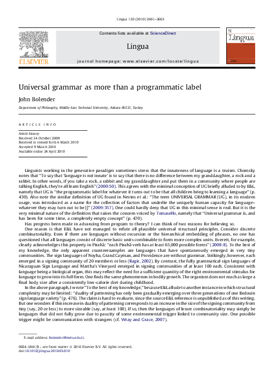 (PDF) Universal grammar as more than a programmatic label