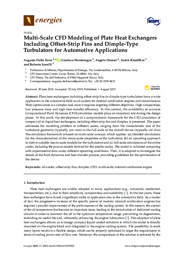 (PDF) Multi-Scale CFD Modeling of Plate Heat Exchangers Including Offset-Strip Fins and Dimple ...