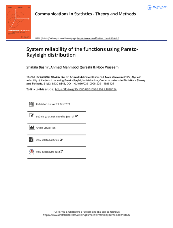(PDF) System reliability of the functions using Pareto-Rayleigh ...