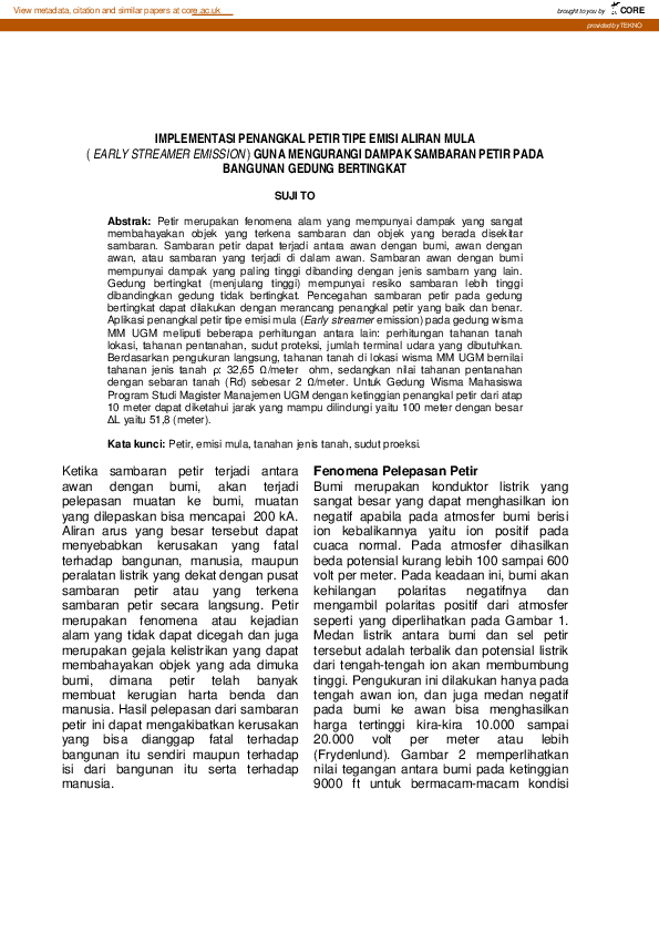 (PDF) Implementasi Penangkal Petir Tipe Emisi Aliran Mula ( Early ...