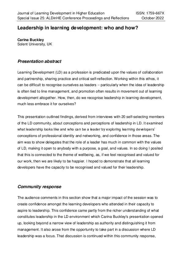 (PDF) Leadership in learning development: who & how?