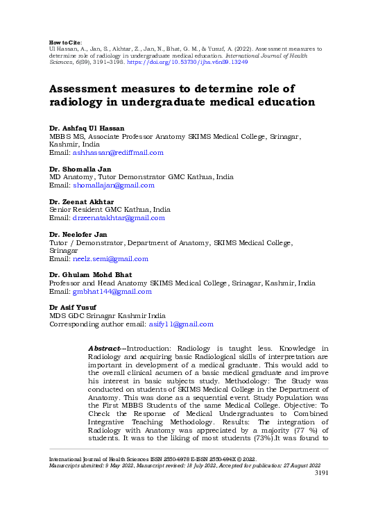 (PDF) Assessment measures to determine role of radiology in ...
