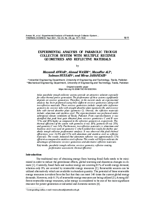 (PDF) Performance Analysis of Solar Trough Systems