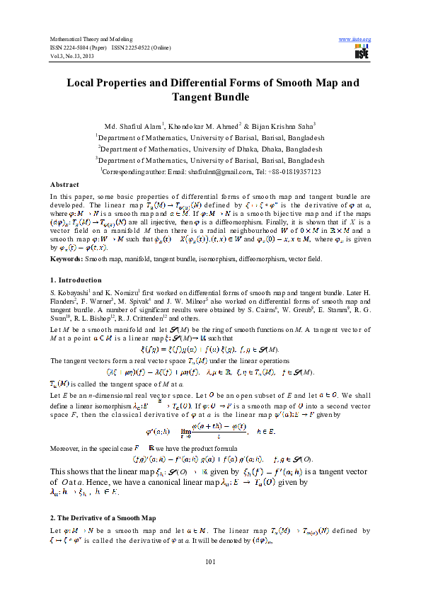 (PDF) Local Properties and Differential Forms of Smooth Map and Tangent ...