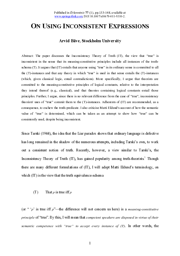 (PDF) On Using Inconsistent Expressions