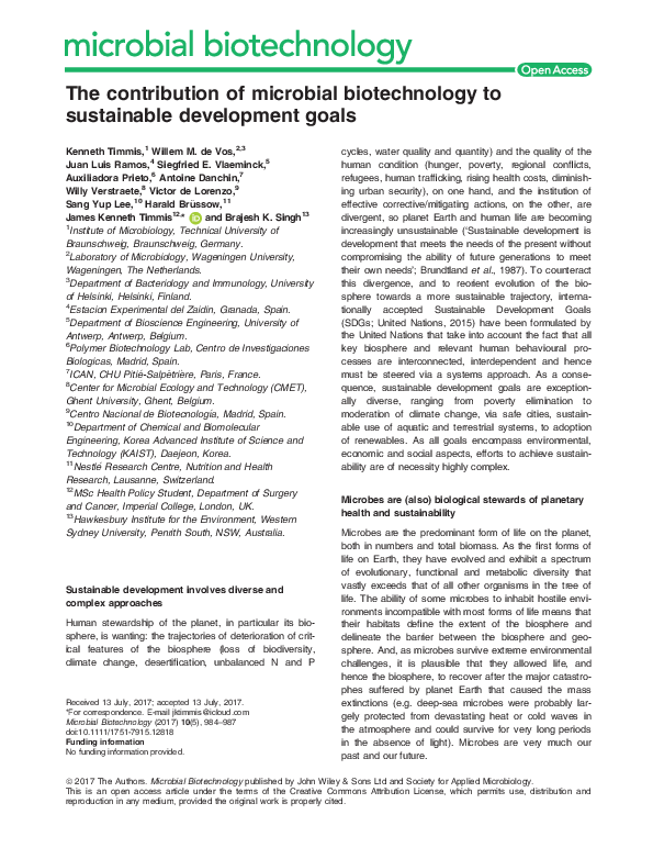 (PDF) The contribution of microbial biotechnology to sustainable ...