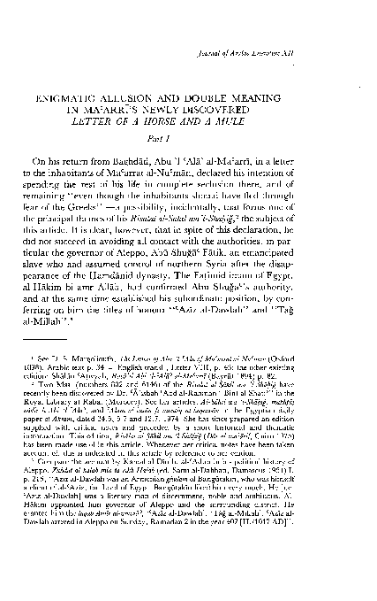 (PDF) Enigmatic Allusion and Double Meaning in Ma'Arrī's Newly ...
