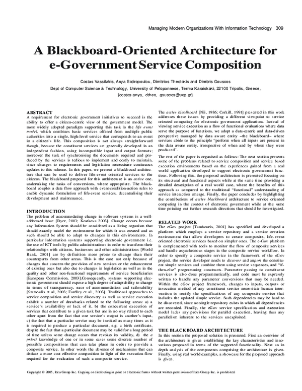 (PDF) A Blackboard-oriented Architecture for e-Government service composition