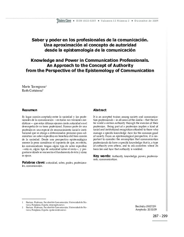 (PDF) Saber y poder en los profesionales de la comunicación. Una aproximación al concepto de ...