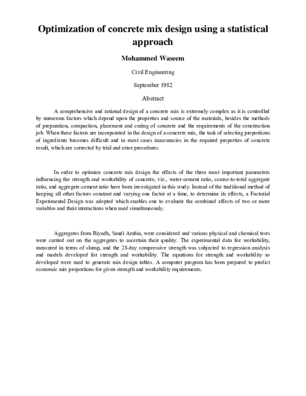(PDF) Optimization of concrete mix design using a statistical approach