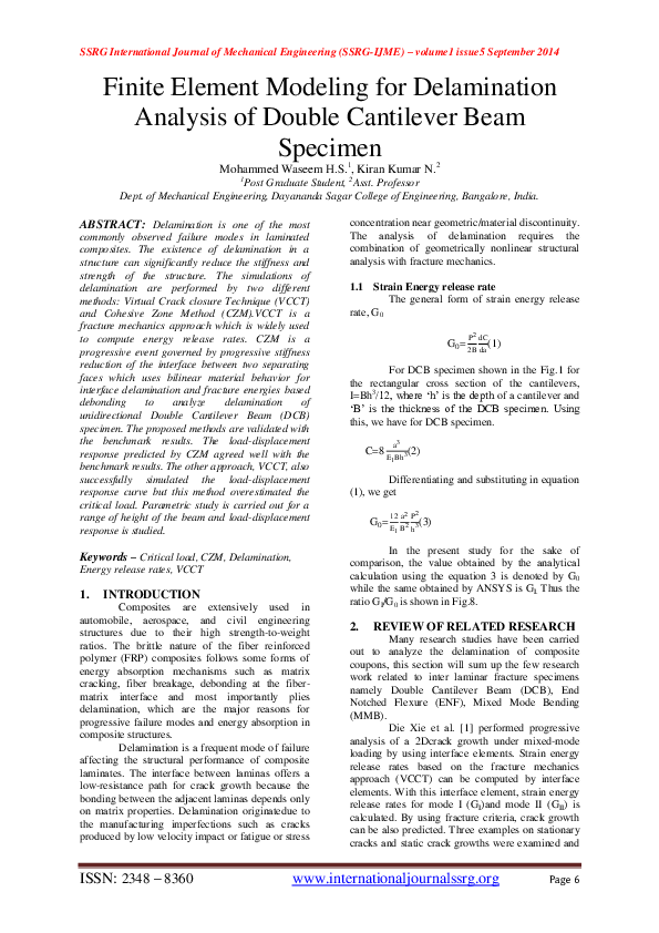 (PDF) Finite Element Modeling for Delamination Analysis of Double Cantilever Beam Specimen