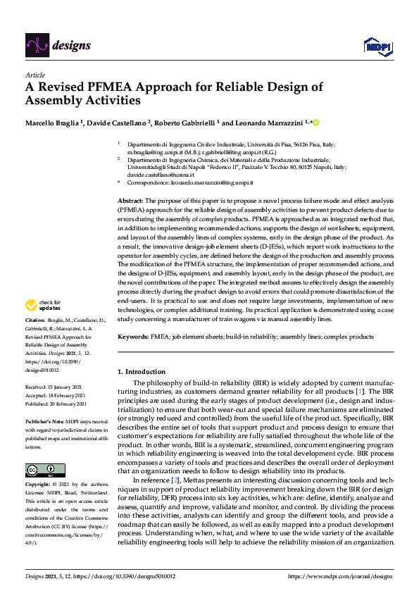 Pdf A Revised Pfmea Approach For Reliable Design Of Assembly Activities