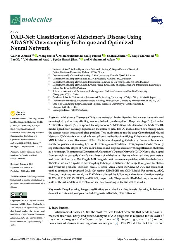 (PDF) DAD-Net: Classification of Alzheimer’s Disease Using ADASYN ...