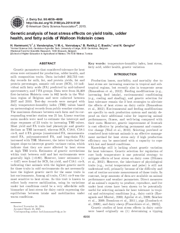 (PDF) Genetic analysis of heat stress effects on yield traits, udder health, and fatty acids of ...