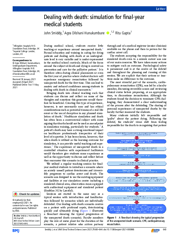 (PDF) Dealing with death: simulation for final-year medical students