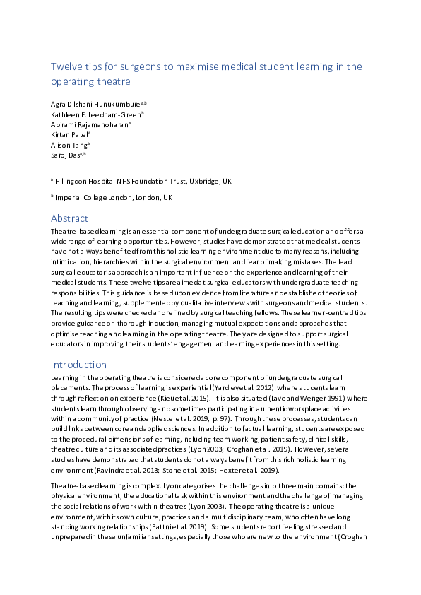 (PDF) Twelve tips for surgeons to maximise medical student learning in ...