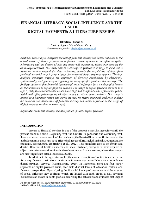 (PDF) Financial Literacy, Social Influence and the Use of Digital ...