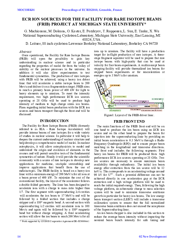 (PDF) Ecr Ion Sources for the Facility for Rare Isotope Beams (Frib) Project at Michigan State ...