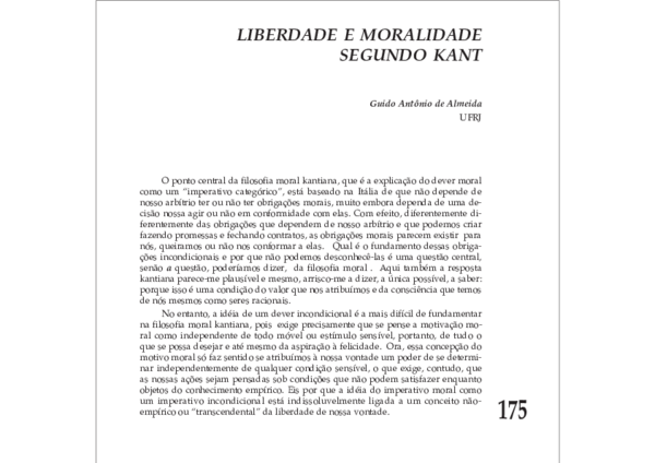 (PDF) Liberdade e moralidade segundo Kant