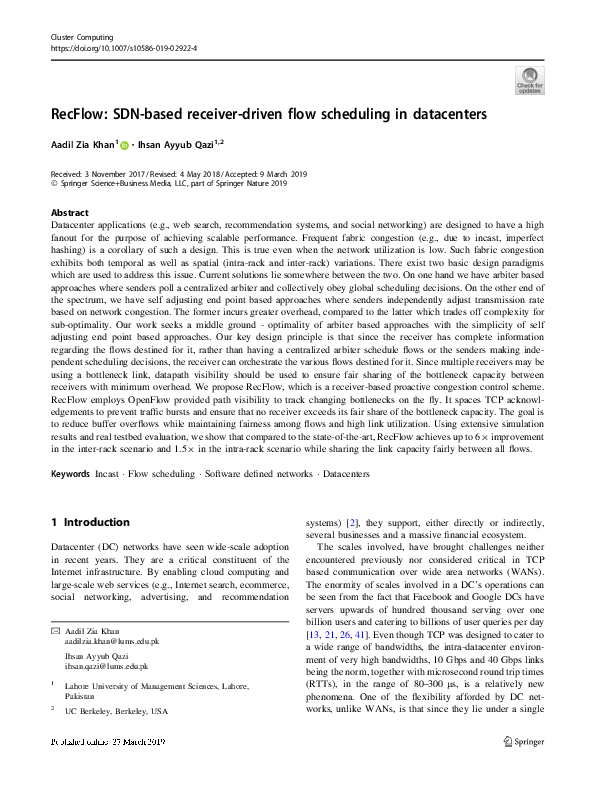 Pdf Recflow Sdn Based Receiver Driven Flow Scheduling In Datacenters