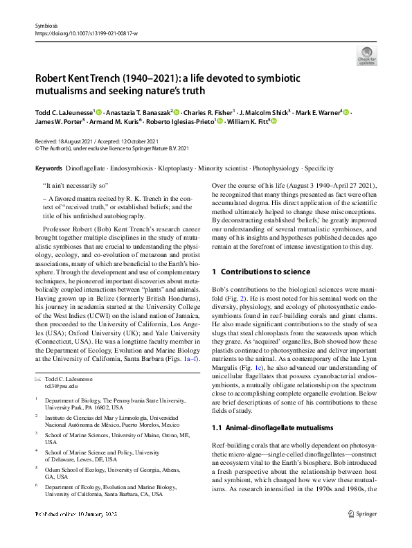 (PDF) Robert Kent Trench (1940–2021): a life devoted to symbiotic ...