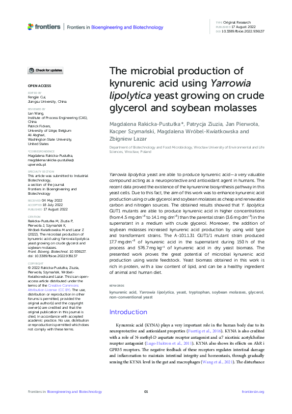 (PDF) The microbial production of kynurenic acid using Yarrowia ...