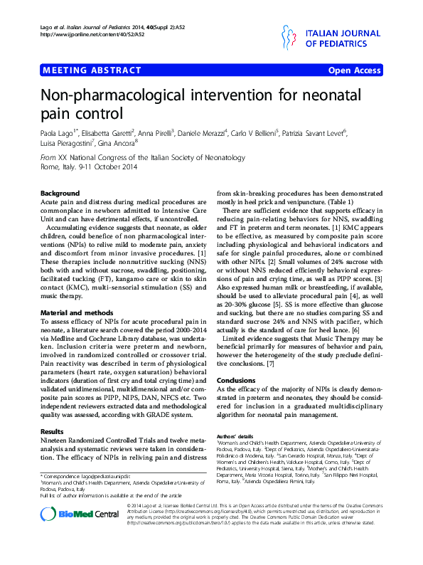 (PDF) Non-pharmacological intervention for neonatal pain control