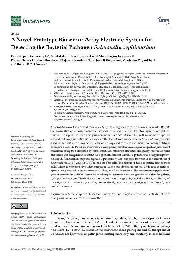 (PDF) A Novel Prototype Biosensor Array Electrode System for Detecting ...